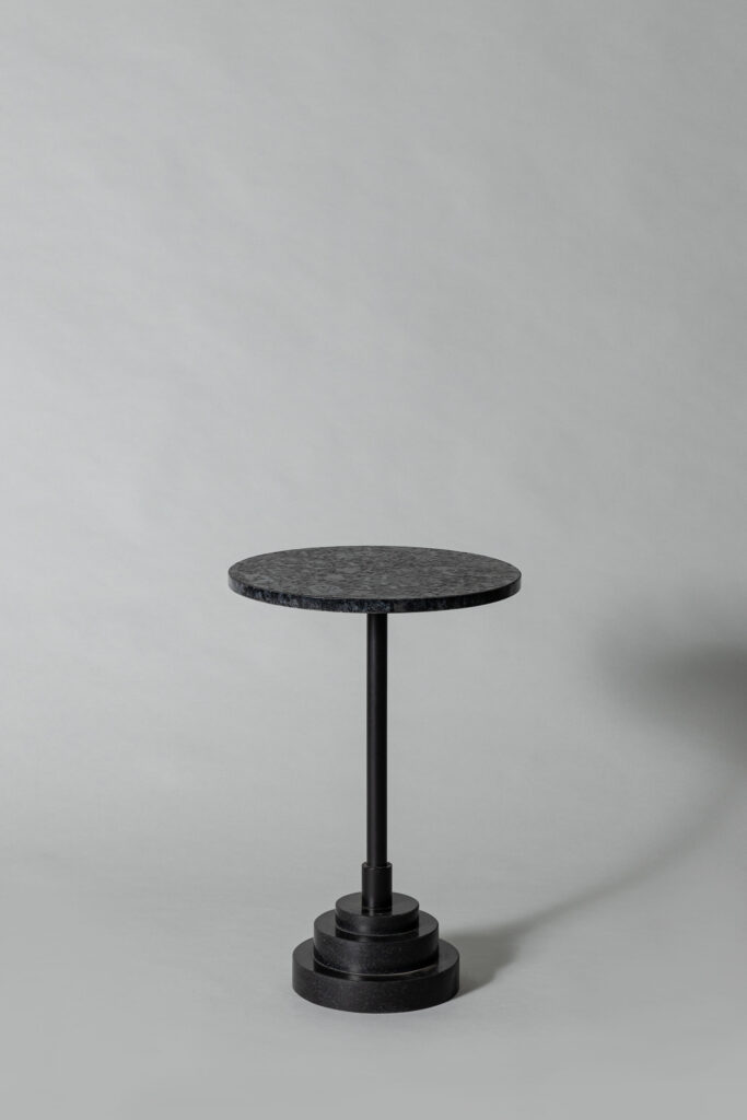Dais Drink Table with Marble Top and Iron Frame in Black Powder with ...